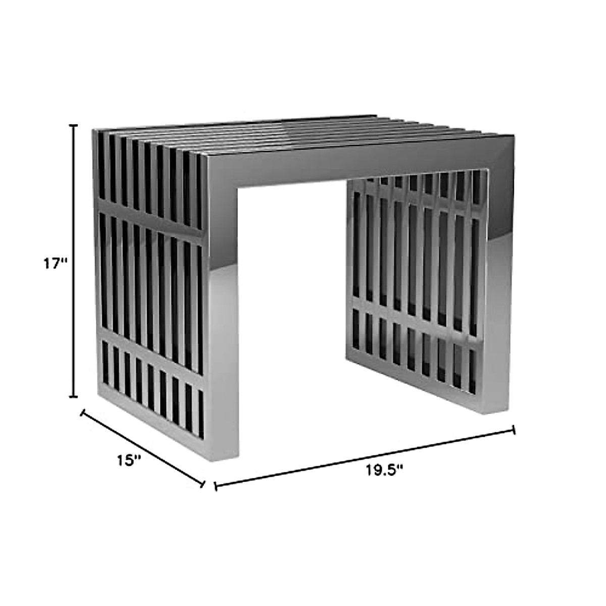 Modway Gridiron Contemporary Modern Small Stainless Steel Bench, 19.5"