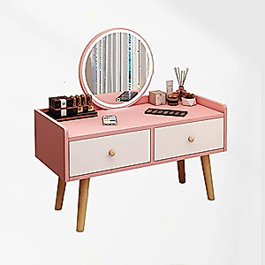 LITFAD Modern Makeup Vanity Standing Vanity Set with Drawer Bedroom Wood Dressing Table - Makeup Vanity & Mirror with LED Light Pink 24" L x 16" W x 24" H