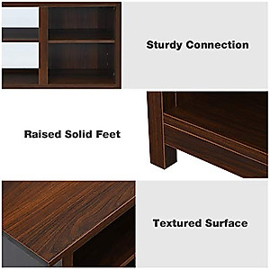 Tangkula Farmhouse Universal TV Stand for TV's up to 65" Flat Screen, Home Living Room Entertainment Center w/4 Open Shelves, TV Console Table for 18 Inch Electric Fireplace (Not Included), Coffee