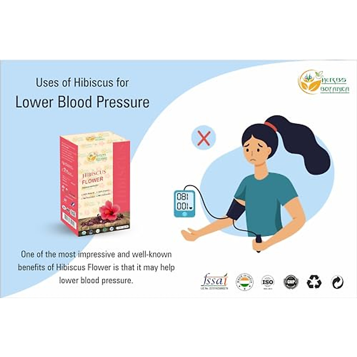 Herbs Botanica Hibiscus Flower Dried Organic For Tea, Hair Growth, Flor De Jamaica Organica Whole Full Flower Petals Cake Decoration & Cocktails 7.05 Oz / 200 Gms