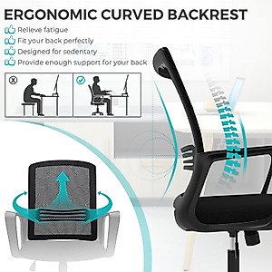 STAFFPENGUIN Ergonomic Computer, Home Wheels, Mid Back Mesh Office Desk Rolling Swivel Task Chair with Lumbar Support Armrests, Black