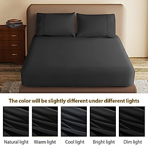 100% Egyptian Cotton Fitted Sheet Twin Size Black, 600 Thread Count, 8-16" Deep Pocket Sheet, Soft & Elastic Sateen Weave Bottom Sheet for Hotel & Home (Black, 1 Pack Fitted Sheet Only,Twin)
