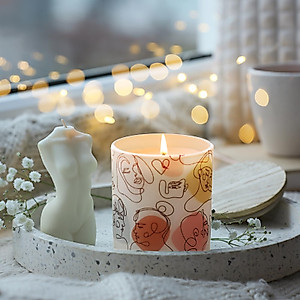 SHMILMH Frosted Glass Candle Jars for Making Candles with Wooden Lids, Thick Empty Candle Jars with Colored Abstract Human Faces in Bulk 6PCS 7OZ