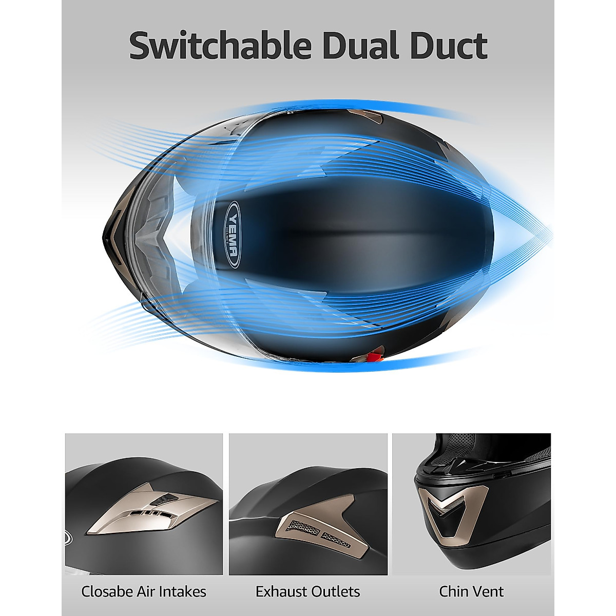 Motorcycle Full Face Helmet DOT Approved - YEMA Helmet YM-829 Motorbike Moped Street Bike Racing Casco Moto Helmet with Sun Visor for Adult,Youth Men and Women - Matte Black,XL