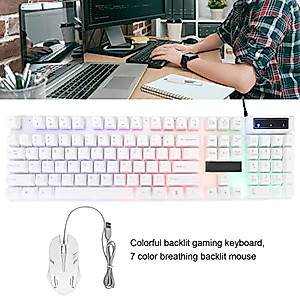 ciciglow Gaming Keyboard and Mouse Combo Set, 104 Keys Wired Gaming Keyboard and Mouse Pack Multicolor LED Backlight, Compatible with for OS X, Win 10/8/7, Win XP, Win Vista(White)
