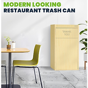 Alpine Restaurant Trash Can Cabinet with Tray Holder - Thank You Trash Can, Commercial Trash Can 40 Gallon Garbage Can Cabinet for Restaurants, Cafeterias (Oak)