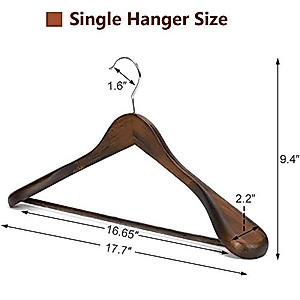 JS HANGER Wooden Suit Hangers, 6 Pack Extra-Wide Shoulder Wood Coat Hangers with Non Slip Pant Bar, Extra Smooth and Splinter Free Retro Finish