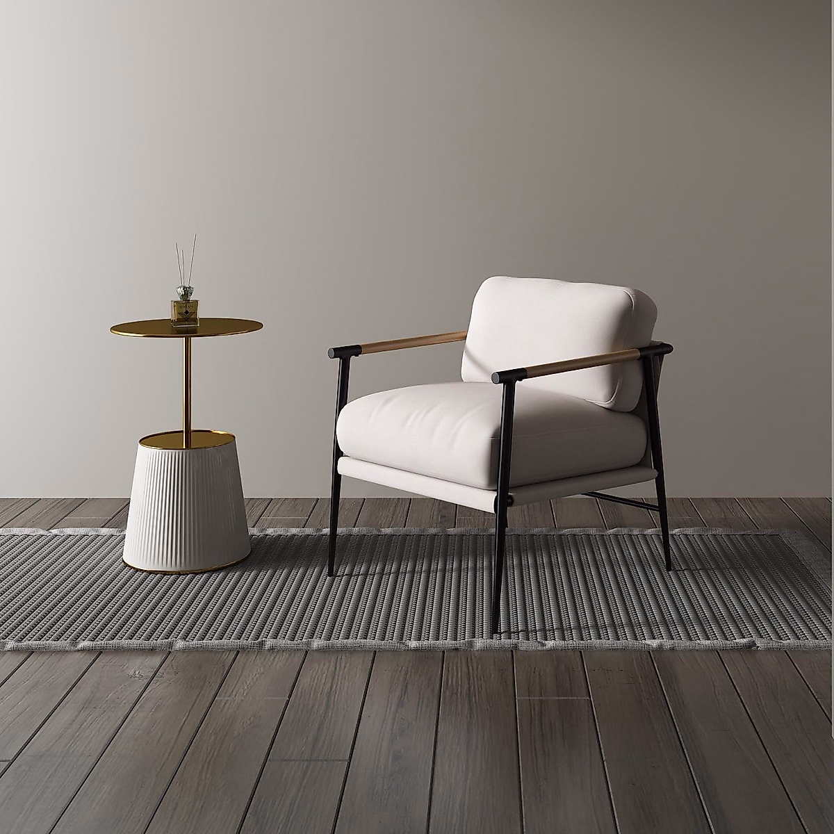 LukeAlon Mid-Century Chenille Accent Chair, Ultra Soft Living Room Chair with Metal Legs Modern Armchair Lounge Chairs Upholstered Comfy Leisure Chair for Bedroom Reception Area Reading Room, Beige