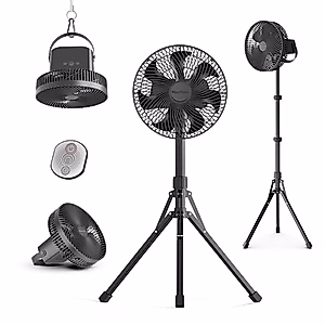 Marchpower 10in Outdoor Standing Fan, Foldable Camping Fan with Detachable Tripod 10000mAh Rechargeable Travel Fan with Remote Quiet Oscillating Fan Adjustable Height Pedestal Floor Fan for Home