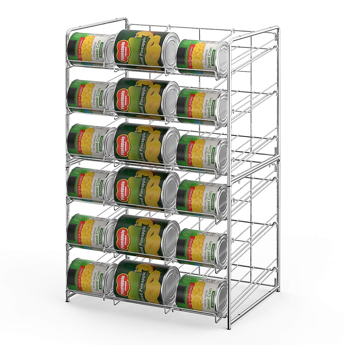 Can Organizer Stackable 2 Pack Can Storage Dispenser Rack 3 Tier Holds up 36 Cans Rotates First in First Out for Kitchen Cabinet or Pantry, Chrome Finish
