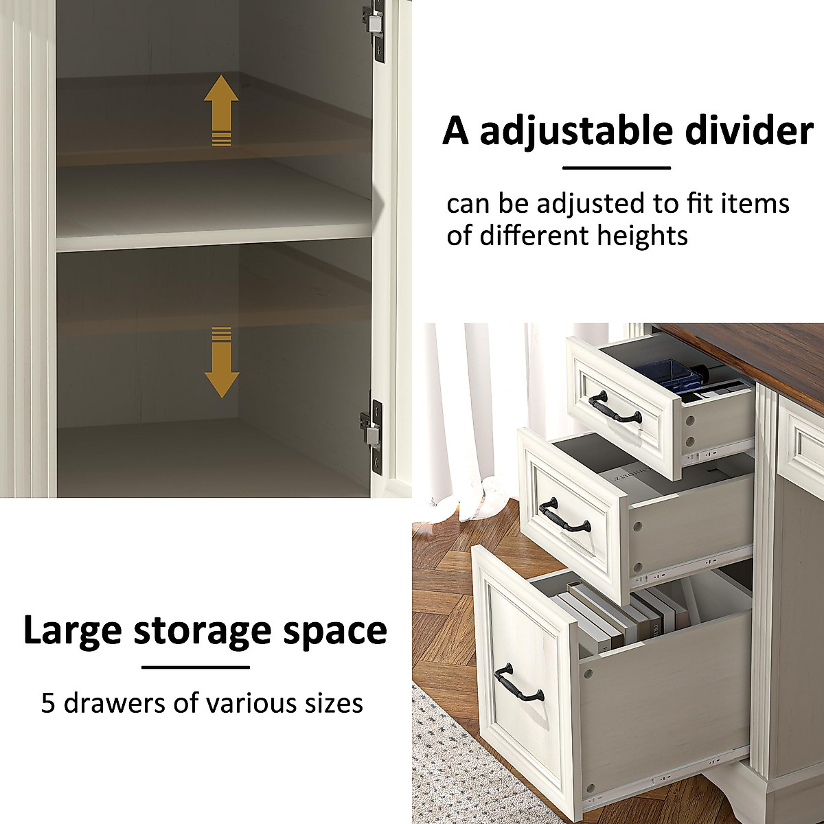 AHB 58" Executive Desk, Home Office Desk with Drawers and Cabinet, Wooden Workstation with Storage, Farmhouse Desk for Writing, Studying, Working