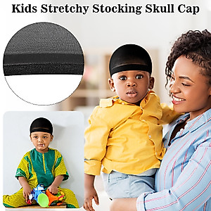 Toulite 12 Pcs Kids Stocking Wave Cap Stretchy Skull Cap Kids Wig Hats Baby Beanie Stretchy Stocking Hats(Black)