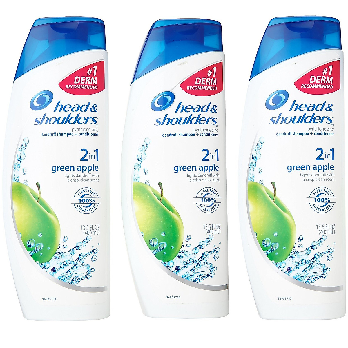 Head & Shoulders 2 in 1 Dandruff Shampoo + Conditioner, Green Apple 13.5 oz (Pack of 4)