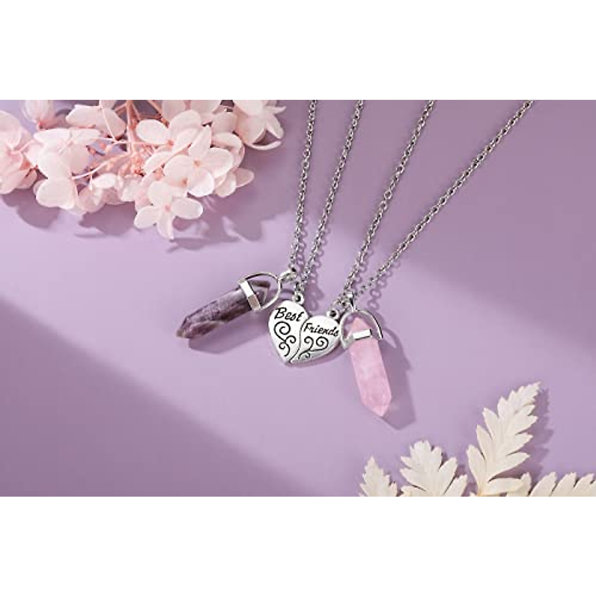 PESOENTH BFF Necklace for 2 - Matching Heart Best Friends Crystal Pendant Necklaces Friendship Jewelry Set for Girls Women