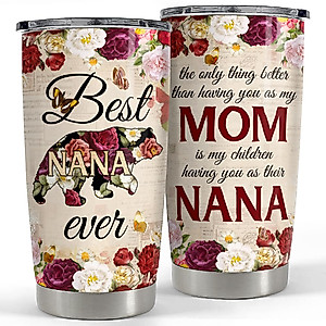 SANDJEST Best Nana Ever Tumbler Gift for Grandmas from Grandkids - 20oz Floral Insulated Stainless Steel Travel Mug Granny Christmas, Birthday, Mother's Day Gifts for Nana, Gigi from Grandchildren