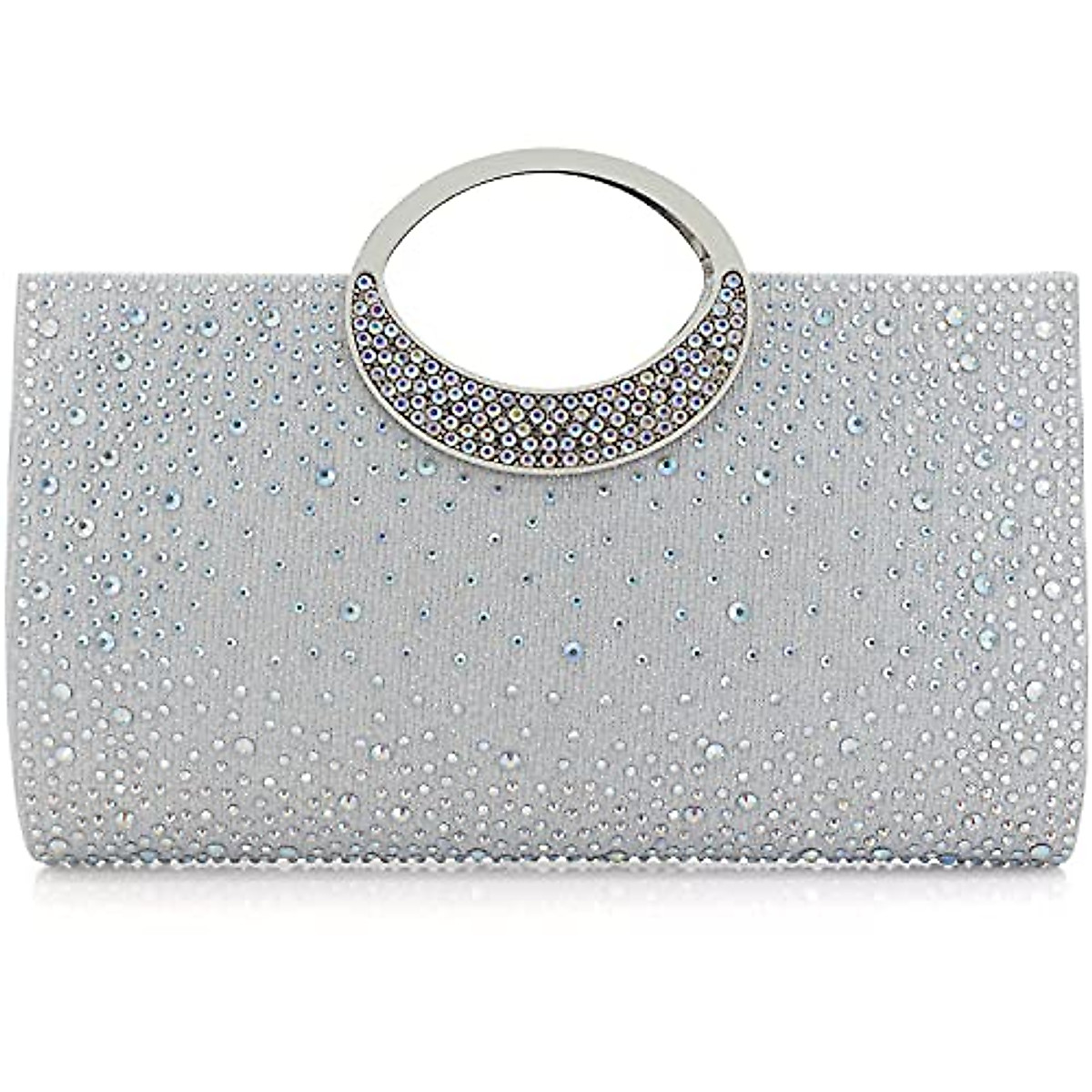 Dexmay Rhinestone Clutch Handbag with Crystal Handle for Wedding Party Elegant Clutch Purse for Women AB Silver