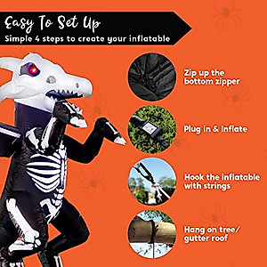 Joiedomi 5 FT Halloween Inflatable Flying Skeleton Dragon with Build-in LEDs, Outdoor Hanging Blow Up Giant Inflatables Dragon with Wings for Halloween Outdoor, Yard, Garden, Lawn Decoration