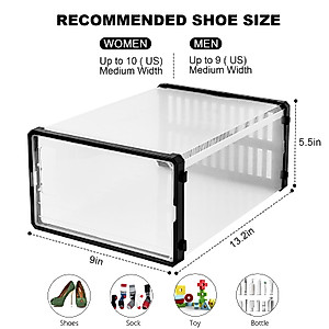 JOCHER 12 Pack Modern Black Plastic Shoe Boxes, Sturdy Flip Top Lids, Space Saving Foldable Shoe Organizer Boxes with Lids, Holds 12 Pairs of Shoes, Ideal for Bathroom Closet, Bedroom, Entryway