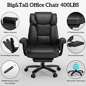 GYI Big and Tall Office Chair 400LBS with Wide Seat and Arms, 160° Reclining Office Chair with Footrest, Comfortable Executive Office Desk Chair High Back, Computer Chair Home Office