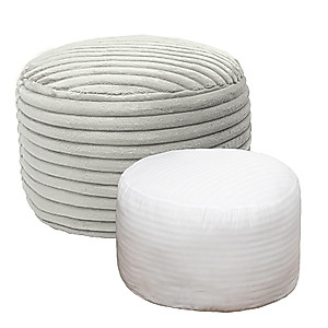 Round Stuffed Pouf Ottoman 20x20x12 Inches Faux Fur Ottoman Foot Rest Under Desk Foot Stool Great for Living Room, Bedroom Small Furniture (Light Gray Pouf with Filler)