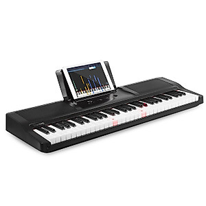 The ONE Light Keyboard and Piano Electronic MIDI Keyboard - Onyx Black with On Stage Double-X Keyboard Stand and Padded Keyboard Bench