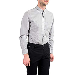 BURBERRY Men's Fred Houndstooth Long Sleeve Button Down Shirt US S IT 48 Gray/White