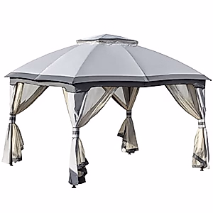 AFLHYJK 10' X 12' Patio Gazebo Canopy Shelter, Outdoor Solid Steel Frame Gazebo with Double Vented Roof, Zippered Mesh Sidewalls