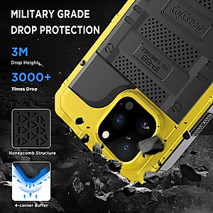 Beasyjoy for iPhone 14 Pro Max Waterproof Case, Metal Heavy Duty Case with Built-in Screen Protector, Full Body Protective Military Grade Shockproof Dustproof Defender Rugged Case 6.7 Inch, Yellow