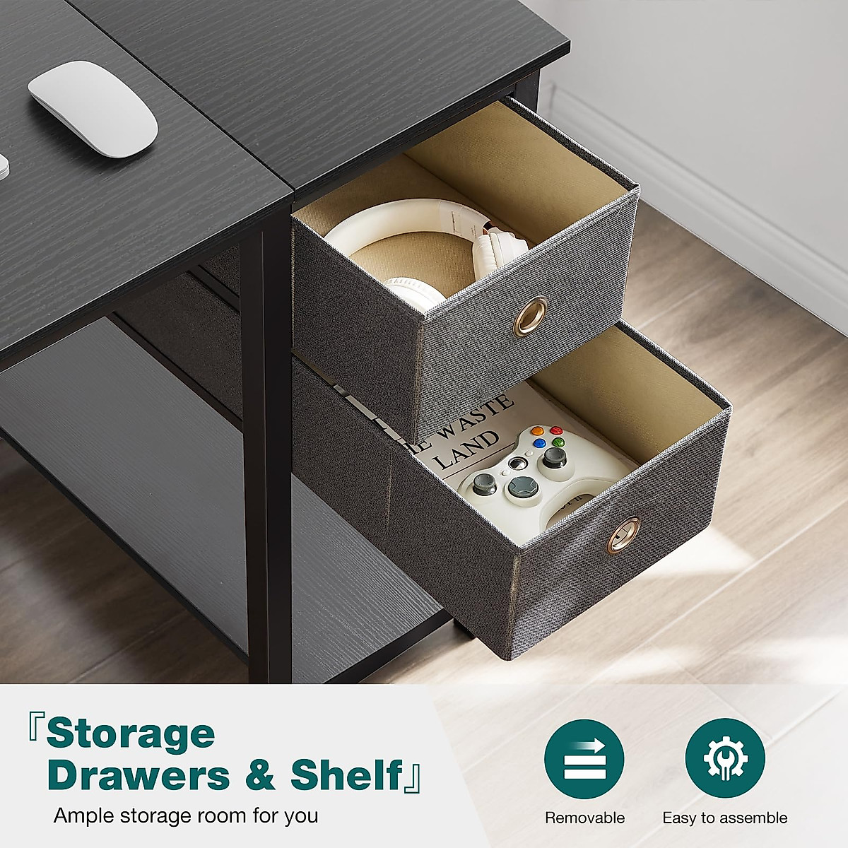 SMUG Computer Desk with Storage Drawers，Small Office Desk Modern Simple Study Writing Table for Home, Black 40 Inch