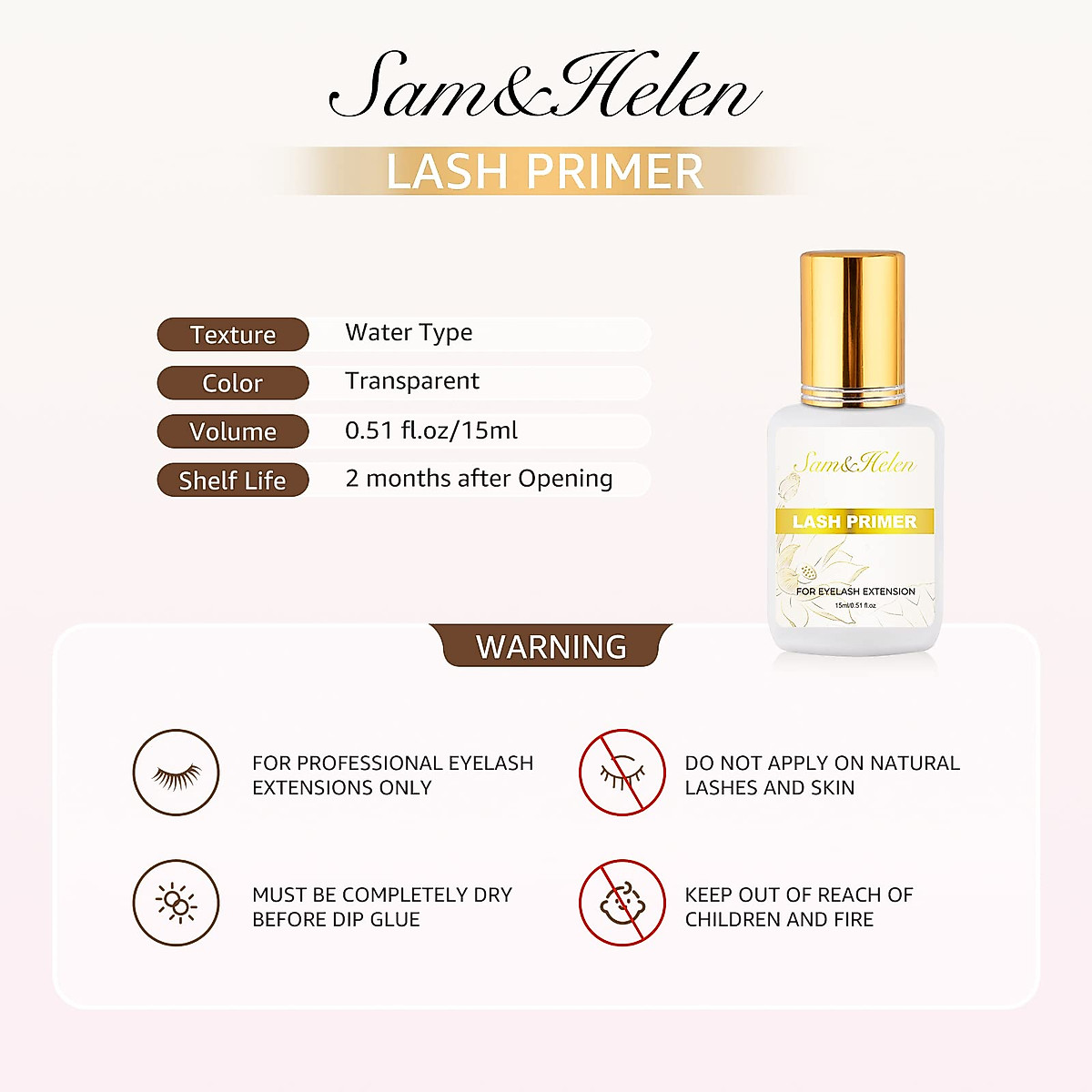 Eyelash Extension Primer Lash Cleanser, Protein Oil Remover, Longer Adhesive Bonding Power Retention, Semi-Permanent Lash Extensions Supplies 15ml by Sam&Helen