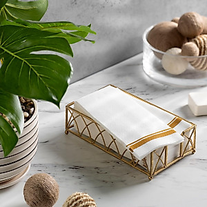 Disposable Linen-Feel Peper Napkins, Decorative White Guest Towels, 12" x 17" Gold Line Hand Napkins For Wdding, Party Or Event - Pack of 100