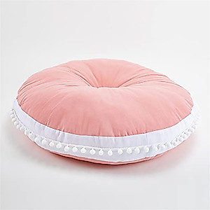 Pink Round Rug for Nursury,Pom Pom Circle Rug 3'X3' for Kids Room,Soft Cotton Carpet for Teen Girls Room, Circular Rug for Nursery Room,Crawling Mat for Baby