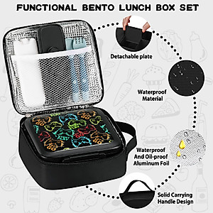 JXXM Bento Lunch Box for Kids With 8oz Soup thermo,Leak-proof Lunch Containers with 5 Compartment,thermo Food Jar and Lunch Bag, Food Containers for School (A-Black(Game Consoley))