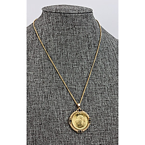 American Coin Treasures Italian 20 Lira Coin Pendant Necklace - Italian 20 Lire Goldtone Pendant with Faceted Round Jet Glass Stones| Italian Medallion Pendant
