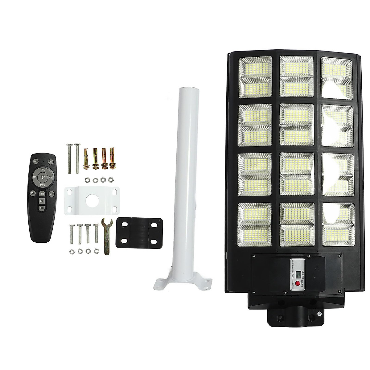 PZLVAME 1200W Solar Street Light 100000LM 280?360㎡ Area Lighting with Motion Sensor, 220° Wide Angle Lighting, Remote Control, IP67 Protection