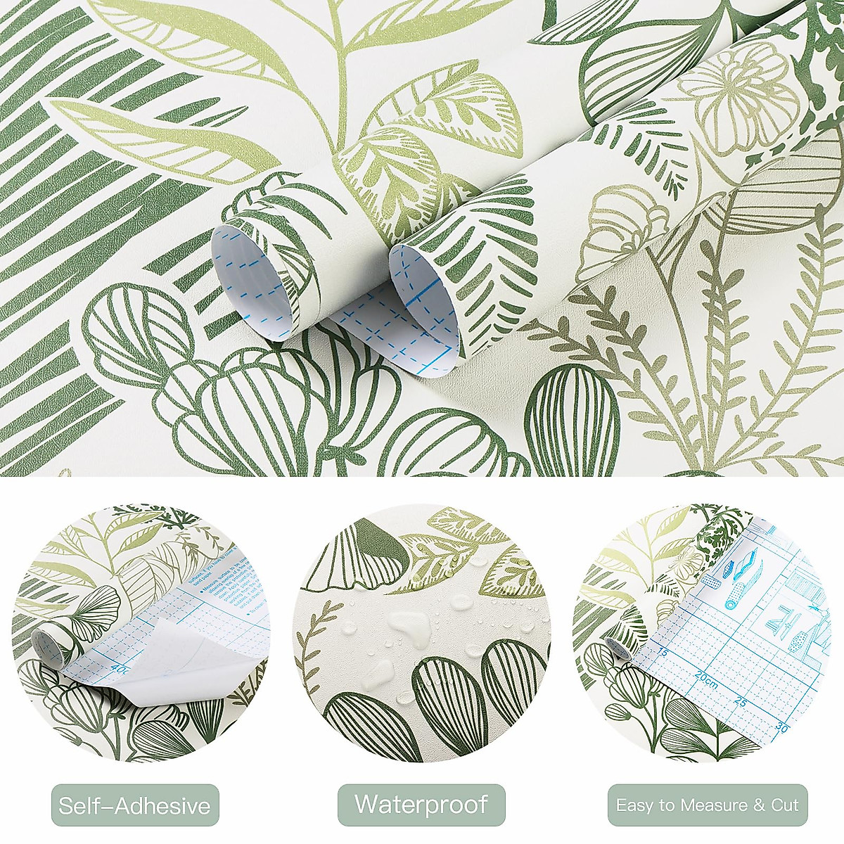 HeloHo Peel and Stick Wallpaper Green Leaf Floral Wallpaper for Bedroom Self Adhesive Removable Wallpaper Waterproof Contact Paper for Furniture Bathroom Dining Room Living Room Decor 16.1" X 118"