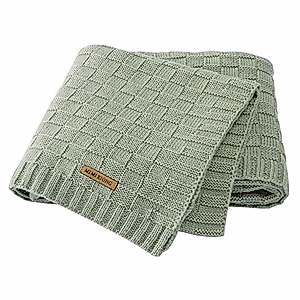 LAWKUL Cable Knit Baby Blanket Green Receiving Baby Blankets Crochet Safe Cellular Blanket Baby for Newborn Boy and Girl Size 40x30 Inches