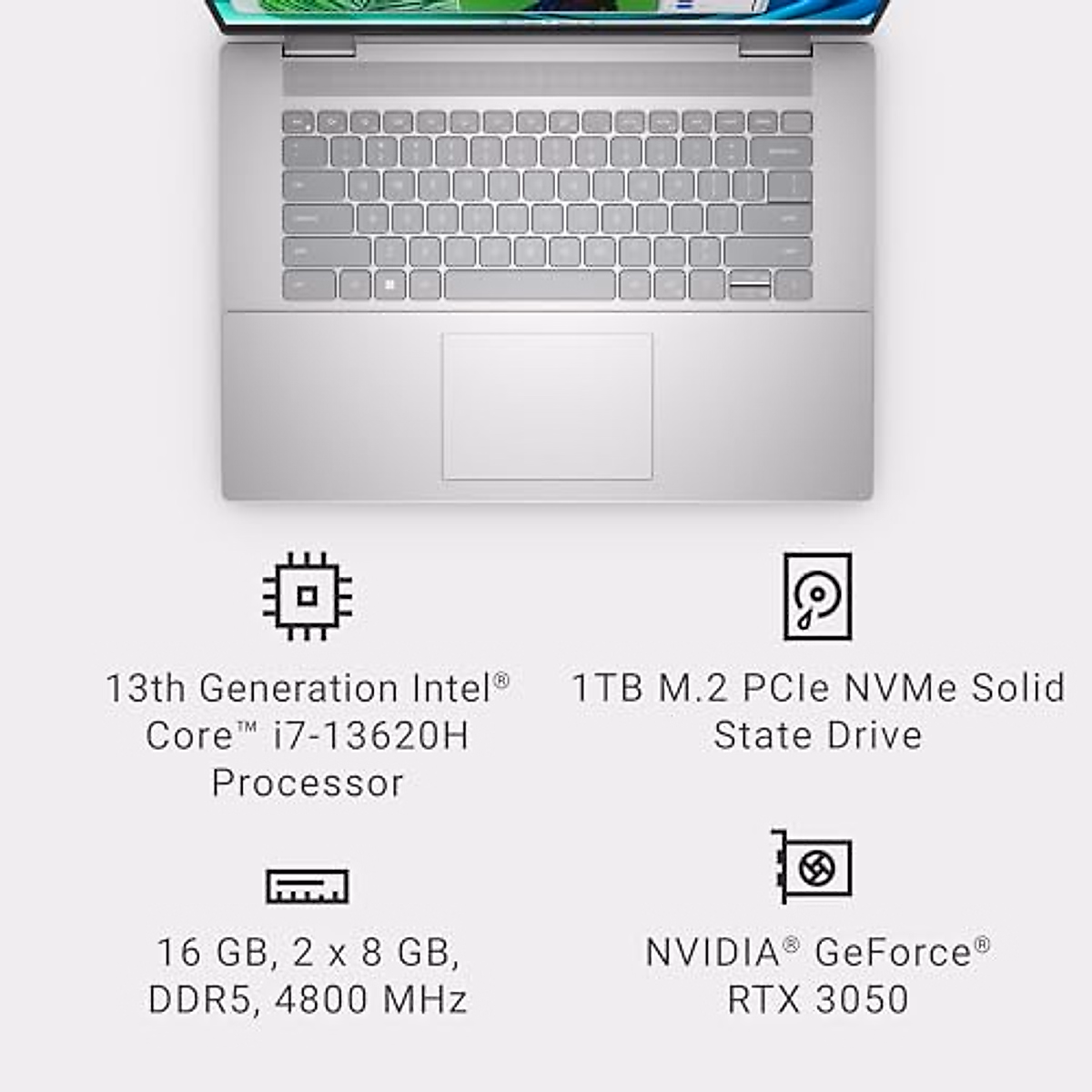 Dell Inspiron 7630 Laptop - 16.0-inch 16:10 2.5K (2560x1600) Display, Intel Core i7-13620H, 16GB LPDDR5 RAM, 1TB SSD, NVIDIA GeForce RTX 3050 GDDR6 Graphics, 1 Year Onsite Service - Platinum Silver