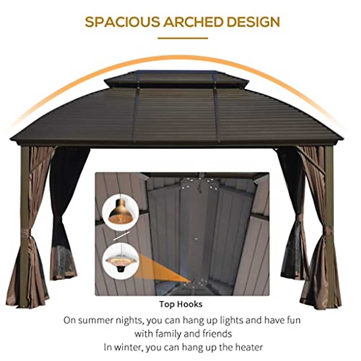 ADUH 10x12 Hardtop Gazebo with Aluminum Frame, Metal Roof Gazebo Canopy with Curtains and Netting for Gardens, Patios