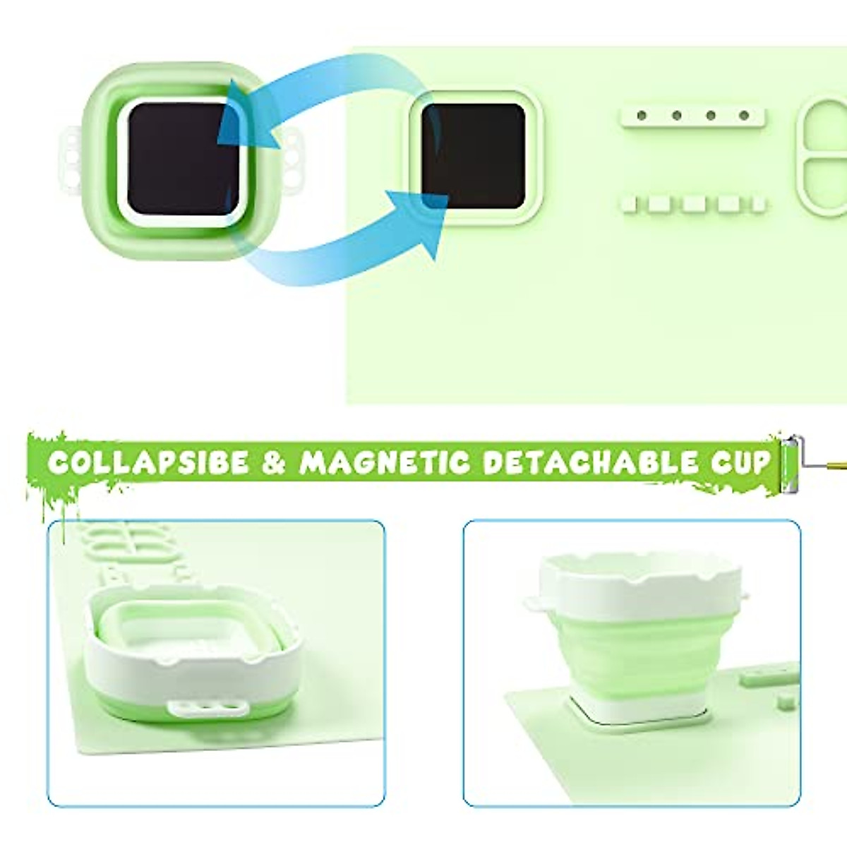 𝗡𝗘𝗪 Silicone Craft Mat,20"x16"Silicone Art Mat with Removable Collapsible Cup and Paint Holder for Resin Jewelry Casting Molds,Nonstick Silicone Painting Mat for Craft