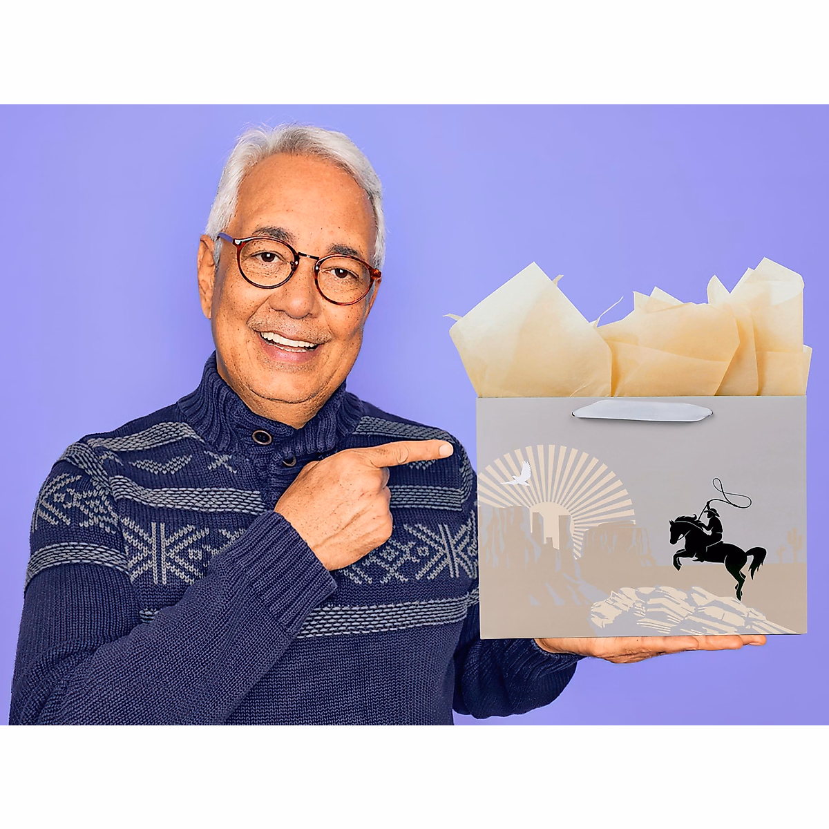 ysmile Cowboy Gift Bag for Men Boy, 13" Large Paper Bag Wrapping Tissue, Single 1 Pack