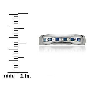 Beyond Brilliance 1/2 Carat Diamond, Channel Set 14K White Gold Princess Cut Diamond & Blue Sapphire Wedding Band Finger Ring for Men (I-J, I1-I2) Natural Diamond Fine Jewelry | Gift Box Included Size-11.5