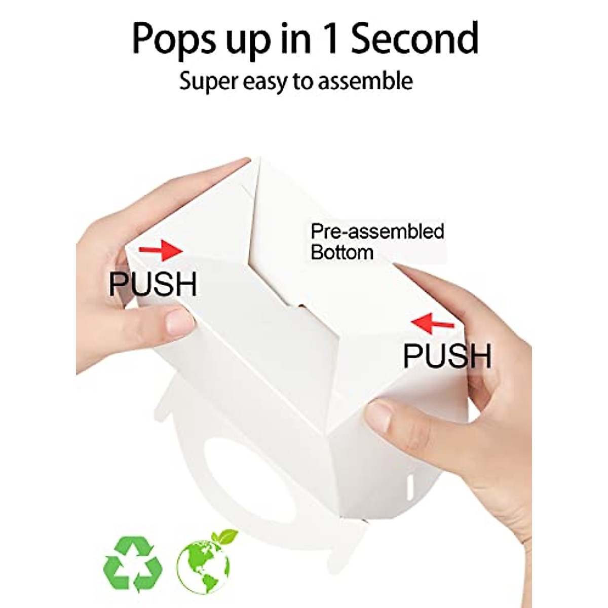 Happyhiram 50 Pcs Party Treat Boxes White, 6 Inch Candy Boxes Party Favors with Handle Paper Cookie Gift Bags Gable Boxes Snack Goodie Bags for Kids Birthday Baby Shower Wedding