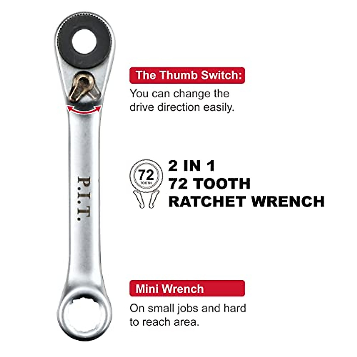 P.I.T. 1/4 Inch Micro Ratchet with 1/4", 3/8", and 1/2" Drive Socket Adapter Bit Set, Impact Phillips Driver Bit Magnetic Extension Bit, For putting together furniture,scooters or bikes