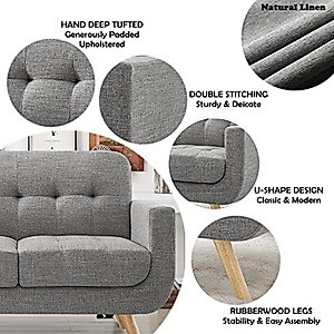 ROSEVERA Elena Contemporary Accent Armchair with Linen Upholstery Living Room Furniture, Gray