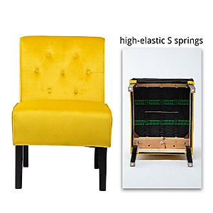 Freemax Velvet Fabric Accent Chair Armless Leisure Side Chair Cute Decorative Slipper Chair Small Tufted Single Sofa Chair for Living Room Bedroom Office Reading Room Nook (Yellow)