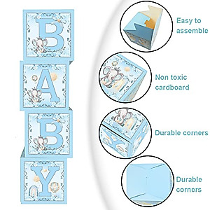 4 Pcs Blue Elephant Baby Balloon Boxes, Blue Theme Baby Boxes with Elephant Printed for Blue Boy Baby Shower Birthday Party Decorations Gender Reveal Backdrop