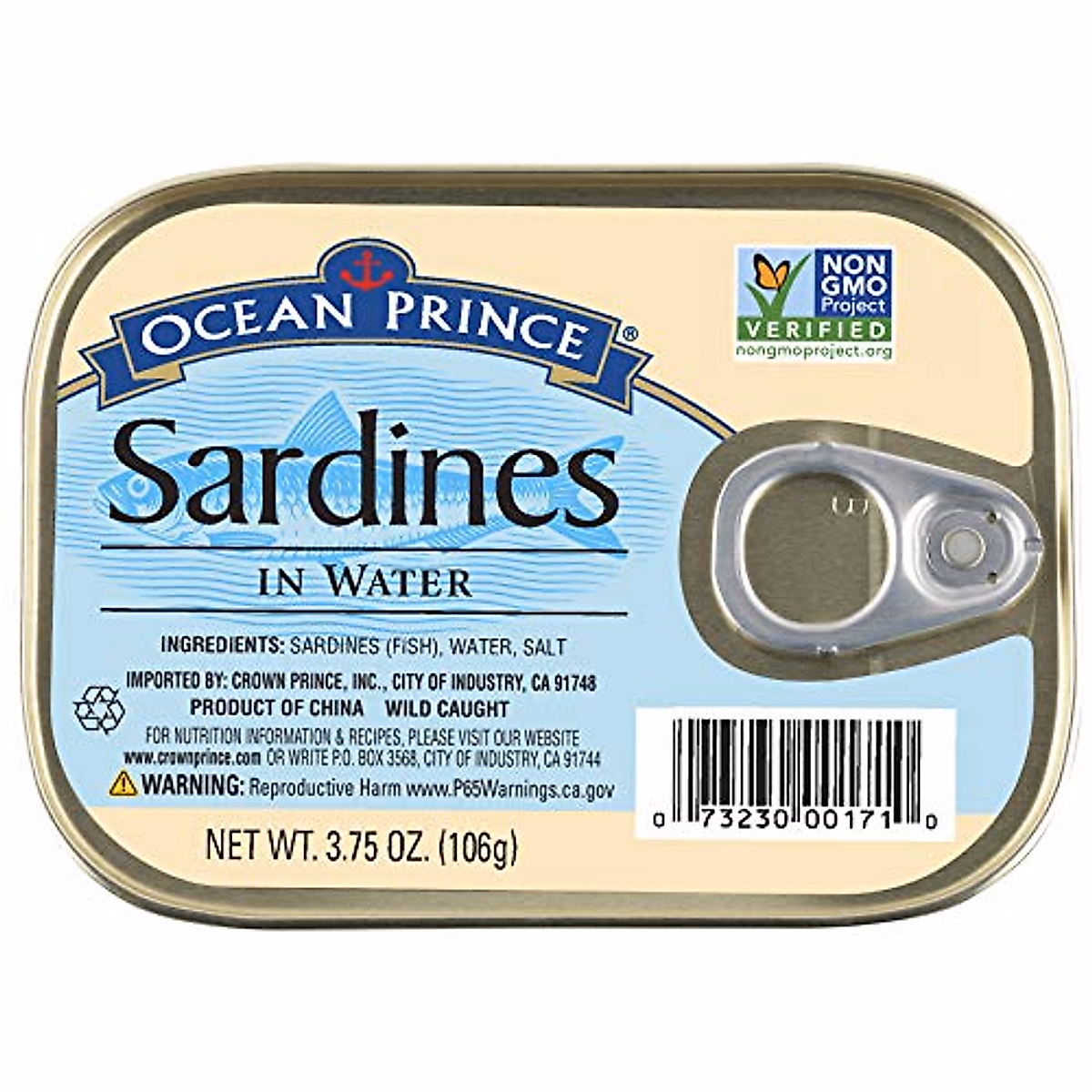 Ocean Prince Sardines in Water, 3.75 Ounce Cans (Pack of 12)