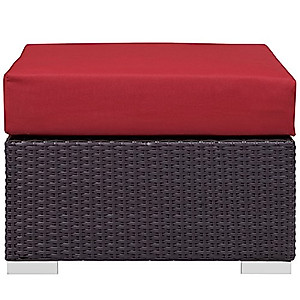 Modway EEI-1911-EXP-RED Convene Patio Fabric Square Ottoman Outdoor Furniture, Espresso Red
