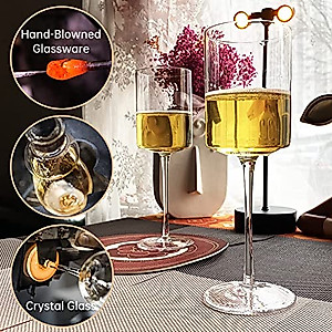 Red or White Wine Square Glasses With Stem set of 4-14oz Crystal Unique Modern Design - Large Long Stem wine glass Hand made 100% Lead-free glass - Entertaining Drinkware